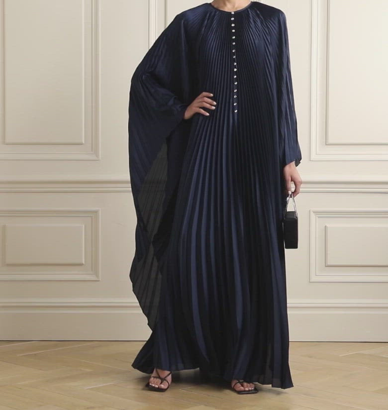 Crystal Embellished Plissé Satin Maxi Dress – SemSem